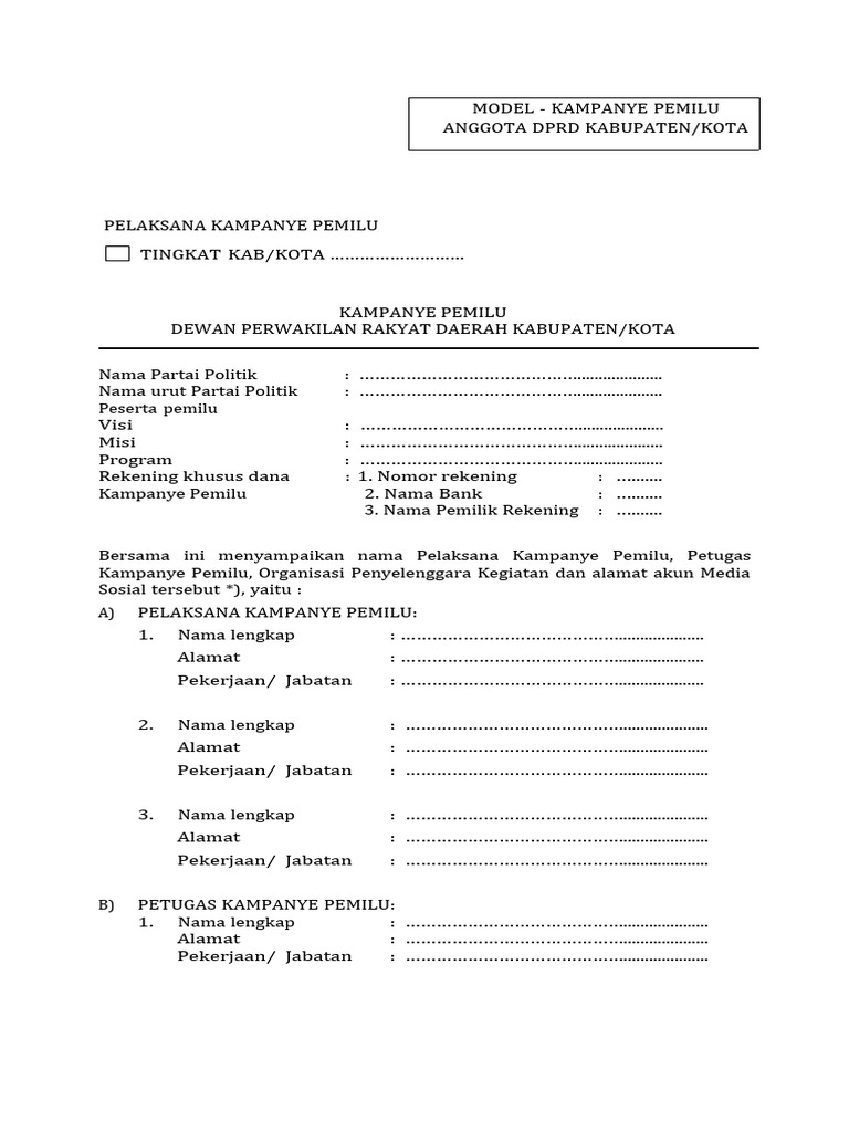 Form Model - Kampanye Pemilu Anggota DPRD Kabupaten - Kota | PDF