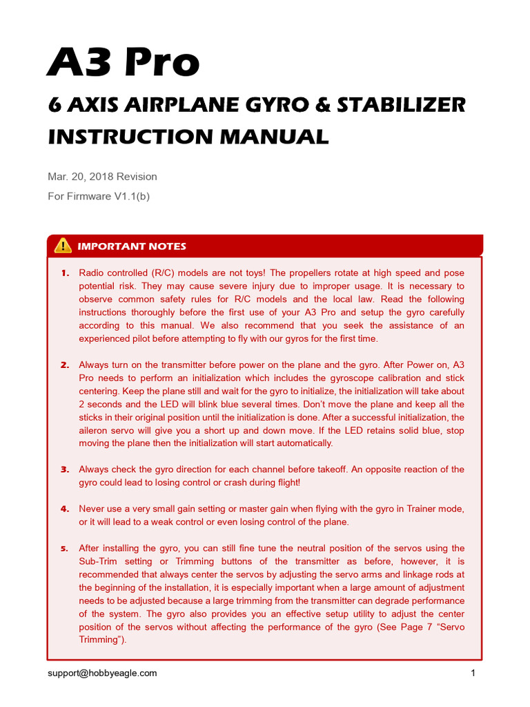 R/C Gyro Setup & Safety Guide | PDF | Gyroscope | Aileron