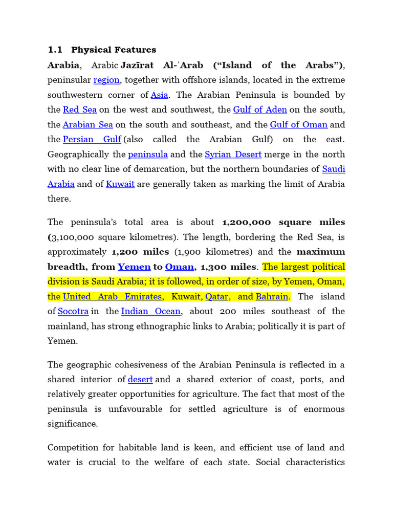 Arabian Peninsula Physical Features | PDF | Arabian Peninsula | Persian ...