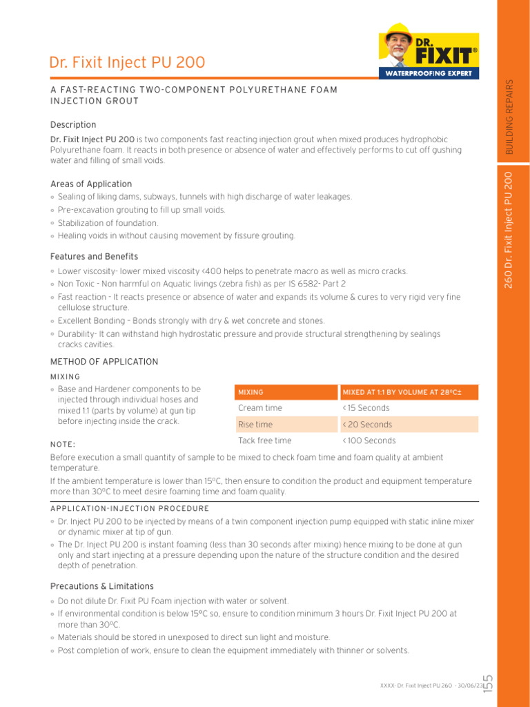 260 - Dr. Fixit Inject PU 200 | PDF | Polyurethane | Materials