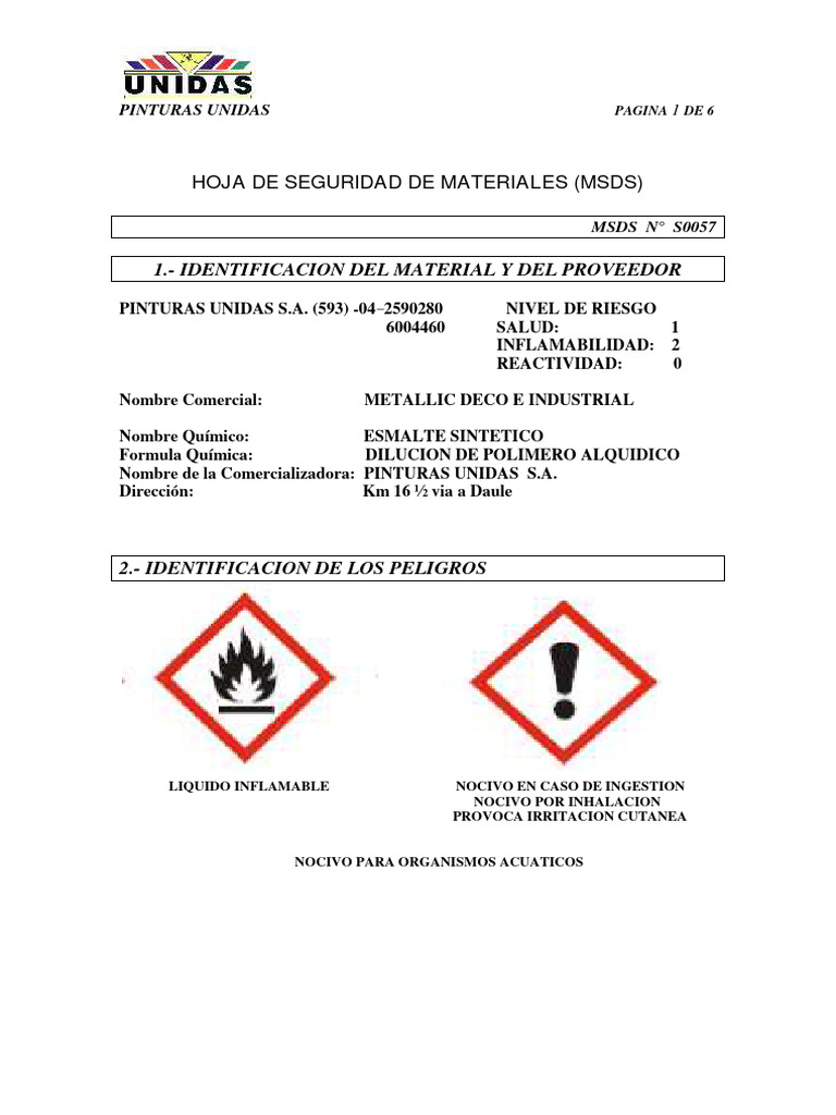 MSDS Pinturas - Esmalte | PDF | Agua | Química MSDS Pinturas - Esmalte | PDF | Agua | Química