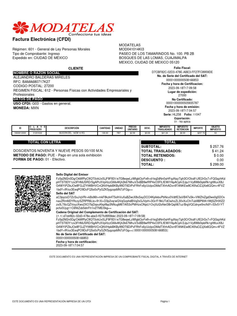 Factura Modatelas | PDF | Servicios (economía) | Pagos