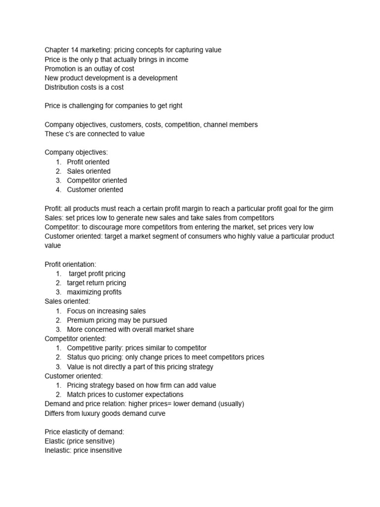 Chapter 14 Marketing - Pricing Concepts For Capturing Value | PDF | Pricing | Demand