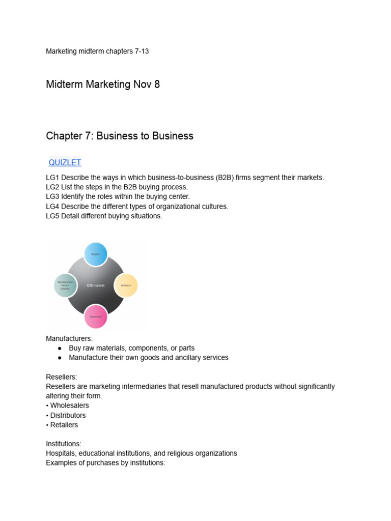 Marketing Midterm Chapters 7 13 Pdf Market Segmentation Marketing