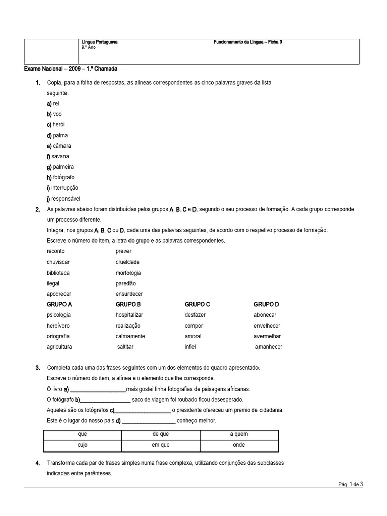 Ficha 9 - Exercicios Exame | PDF | União Europeia | Pronome