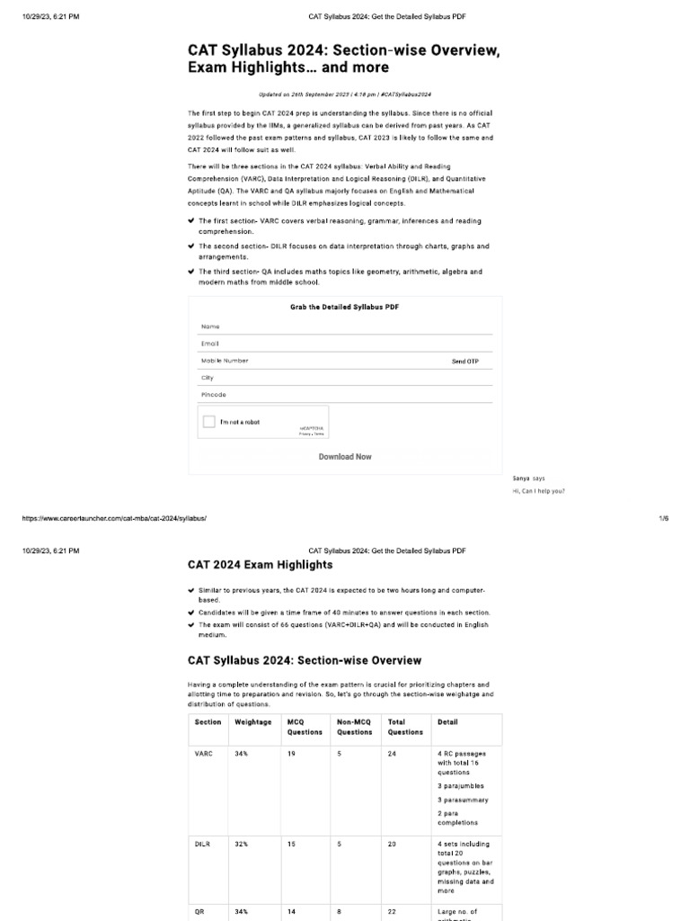CAT 2024 Syllabus | PDF