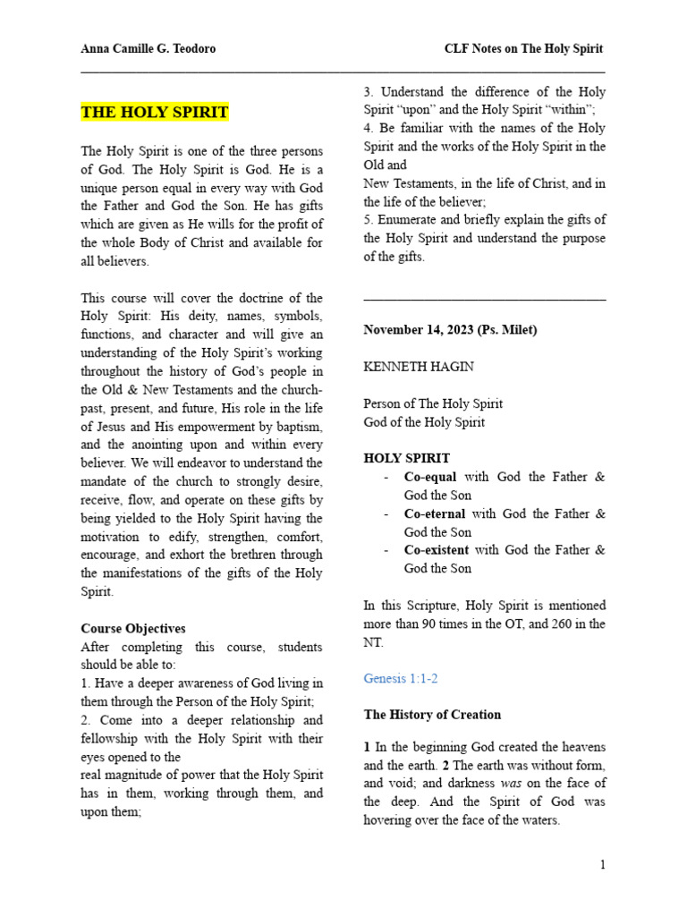 The Holy Spirit | PDF | Jesus | God The Father