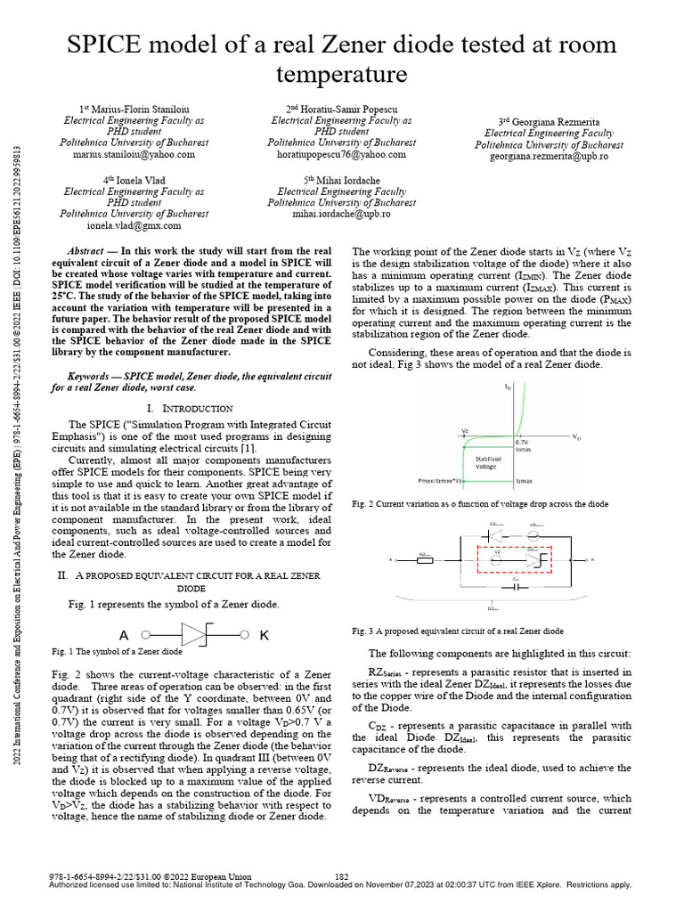 Spice Model Of A Real Zener Diode Tested At Room Temperature Download