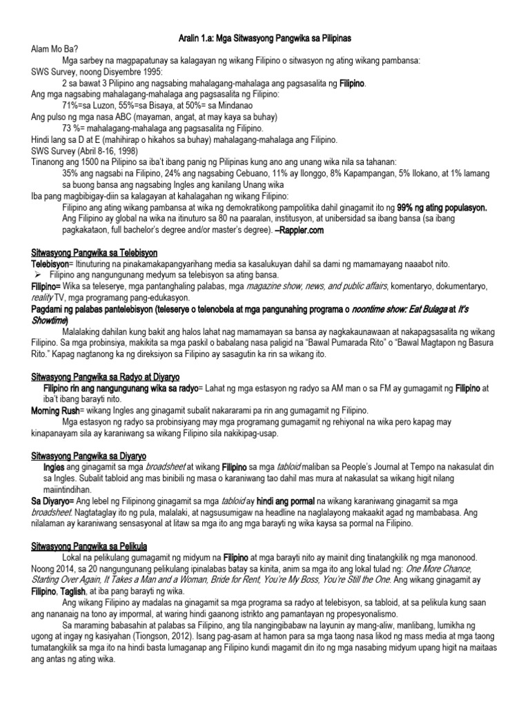 KABANATA II ARALIN 1 5 Komunikasyon at Pananaliksik Handouts | PDF