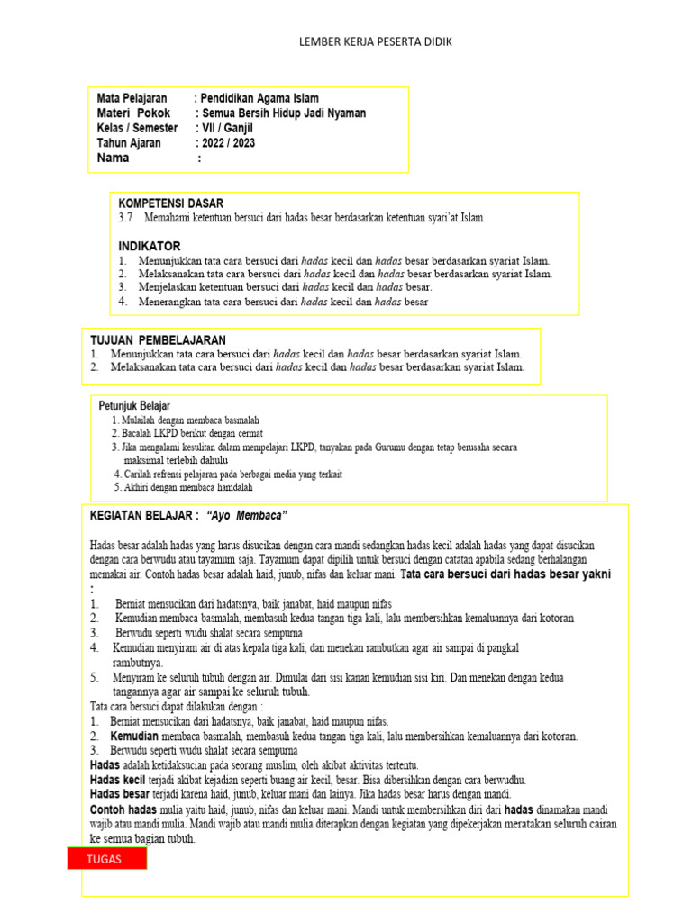 7 Semua Bersih Hidup Jadi Nyaman LKPD | PDF