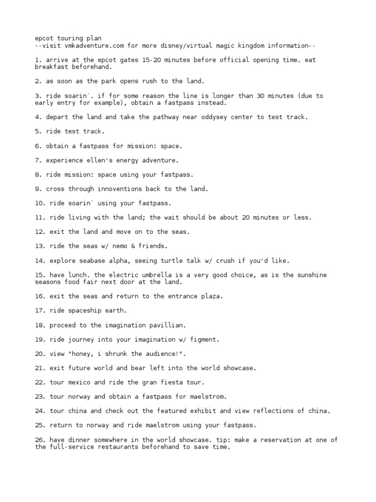 Epcot Touring Plan | PDF