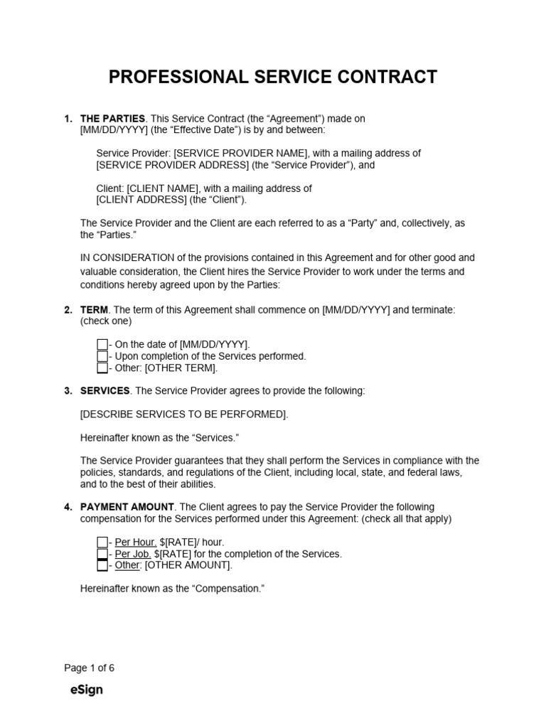 Professional Service Contract Agreement | PDF | Taxes | Damages