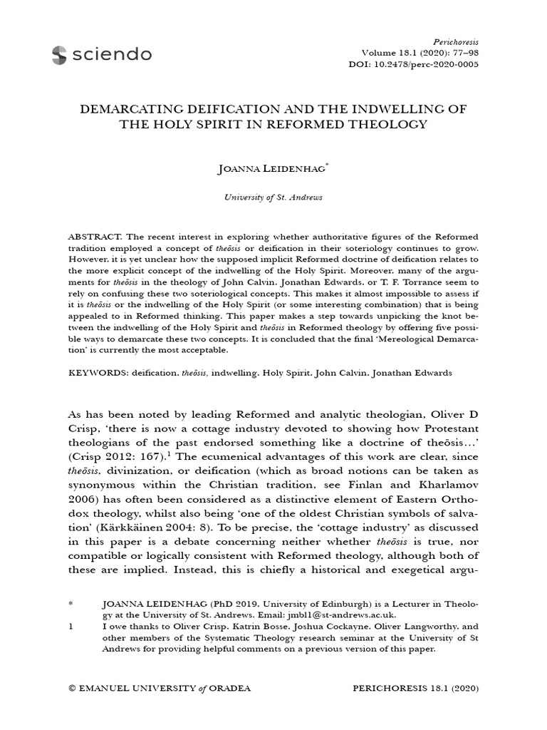 Demarcating Deification and The Indwelling of The | PDF | Calvinism ...