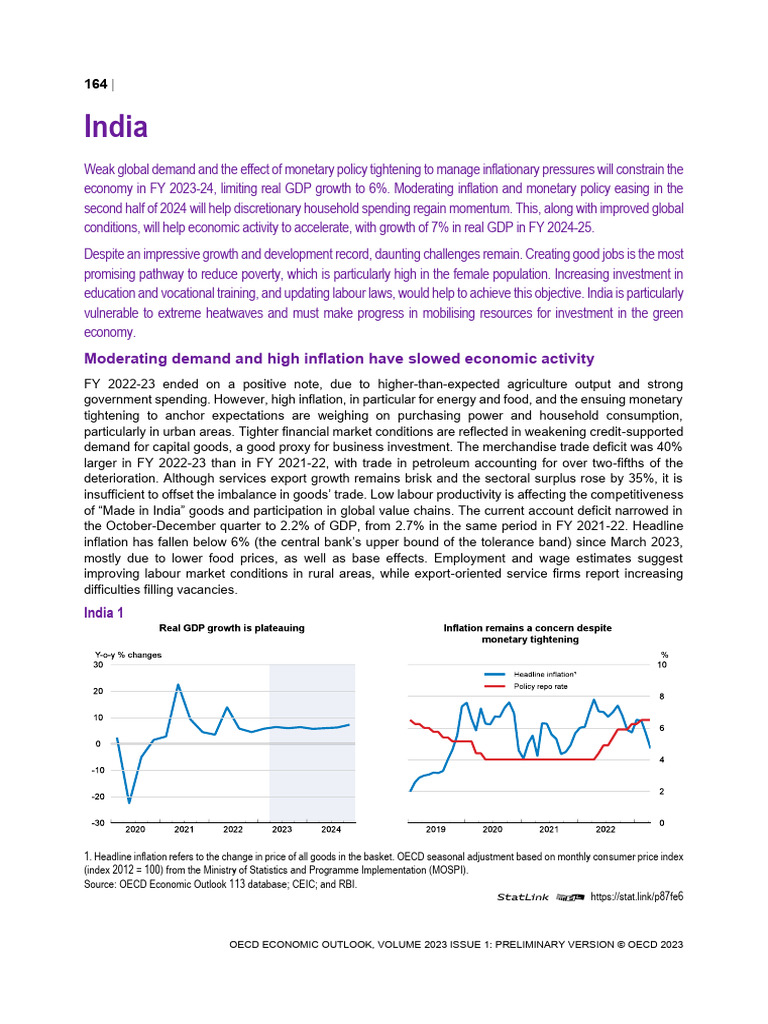 India Oecd Economic Outlook June 2023 | PDF | Inflation | Economic Growth