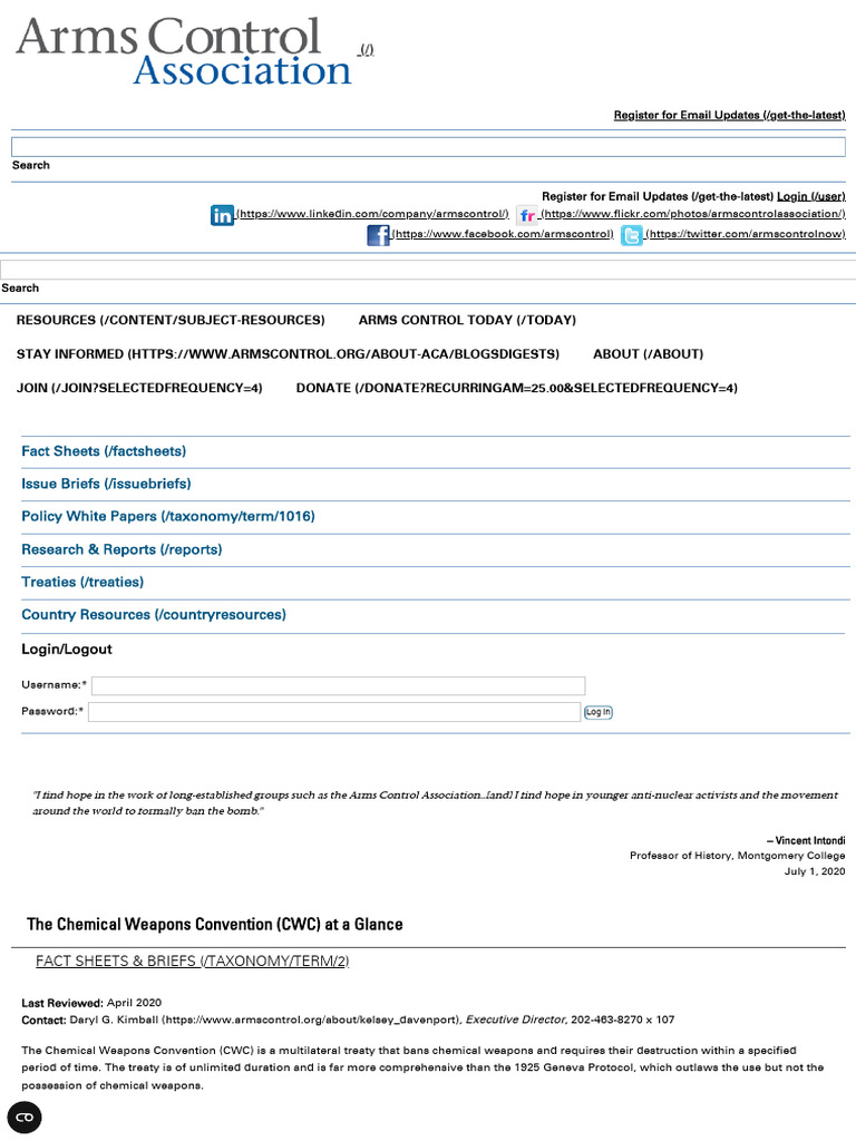 The Chemical Weapons Convention (CWC) at A Glance - Arms Control ...