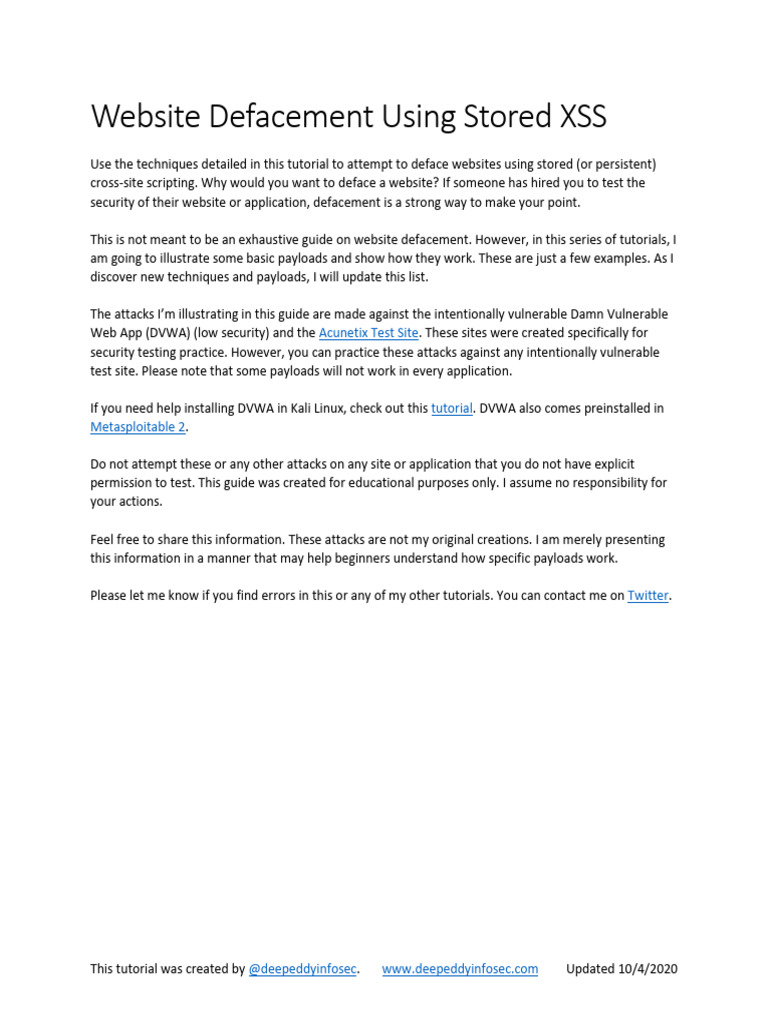 Website Defacement Using Stored XSS | PDF | World Wide Web | Internet & Web