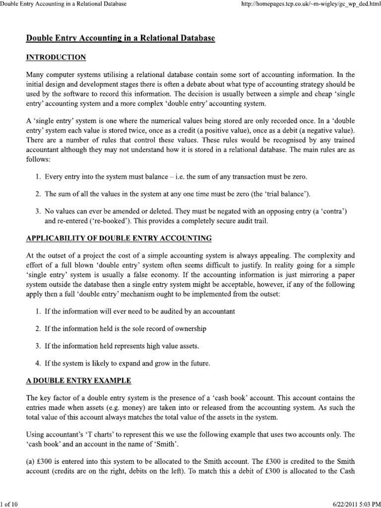 Double Entry Accounting in A Relational Database | PDF