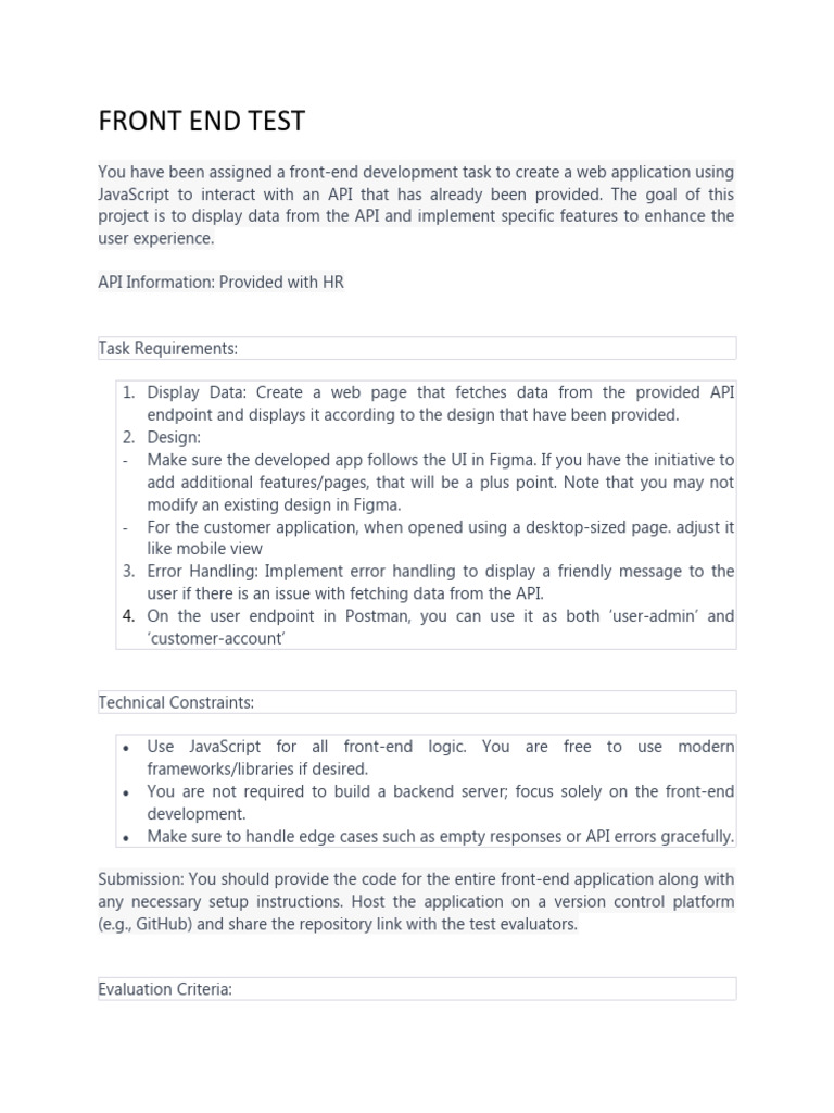 Front End Test | PDF