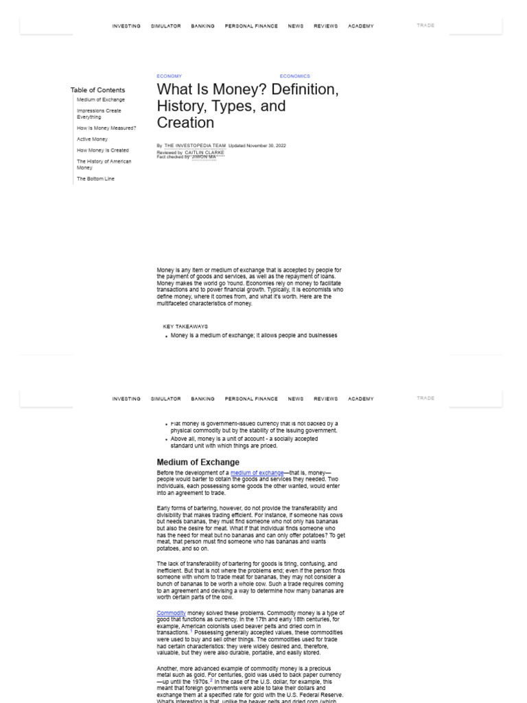 What Is Money - Definition, History, Types, and Creation | PDF | Money ...