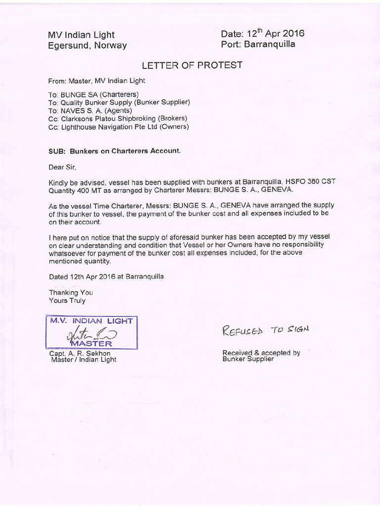 Bunker Supply Protest Notice | PDF | Science & Mathematics