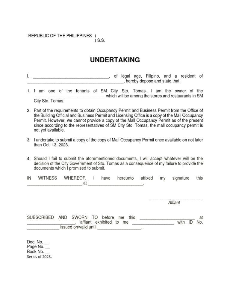 Undertaking - Occupancy Permit | PDF | Finance & Money Management