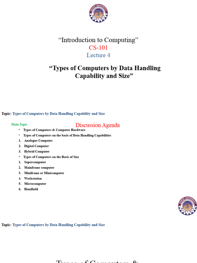 4-Introduction To Computing-Classification of Computer | PDF | Microcomputers | Supercomputer