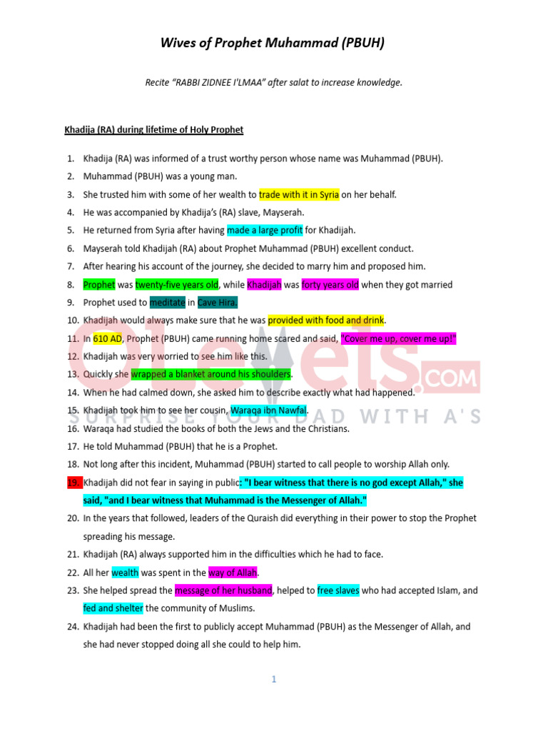 555b8a16 10. Wives of Prophet | PDF | Muhammad | Abrahamic Religions