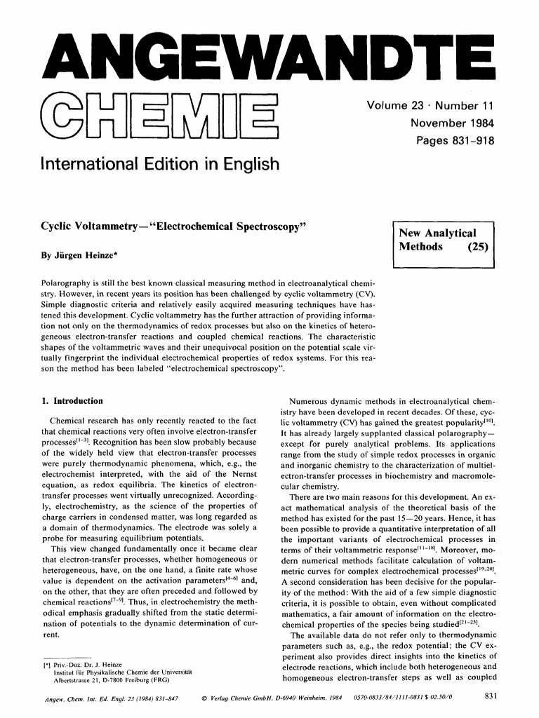 Angew Chem Int Ed Engl - November 1984 - Heinze - Cyclic Voltammetry ...