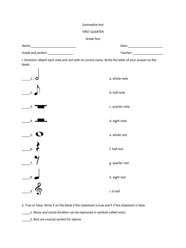 Summative Test MUSIC 1st - 4th Quarter | PDF | String Instruments ...
