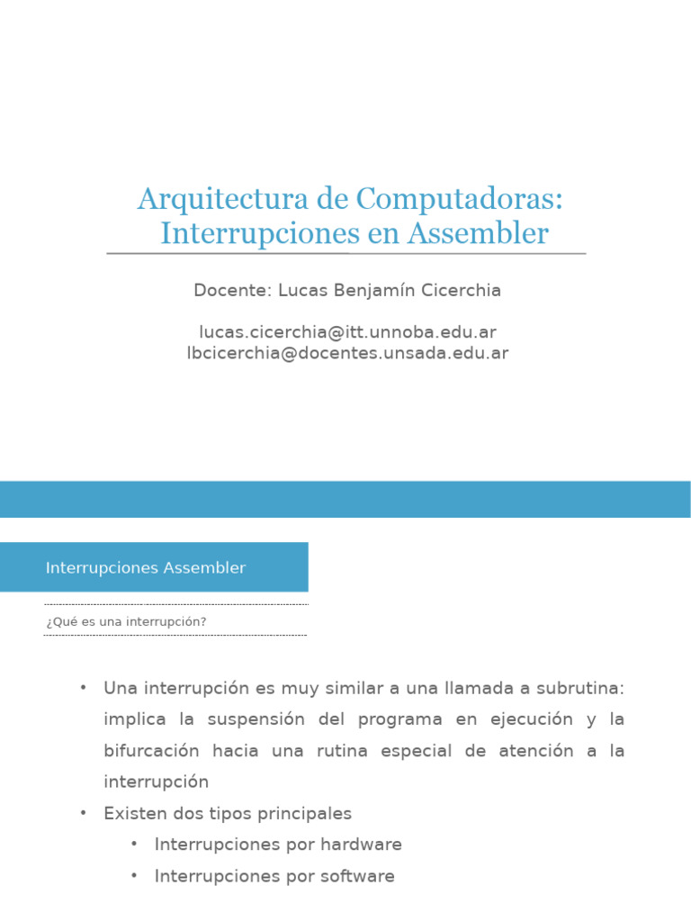 Interrupciones en Assembler | PDF | Unidad Central de procesamiento | Tecnologías de la información