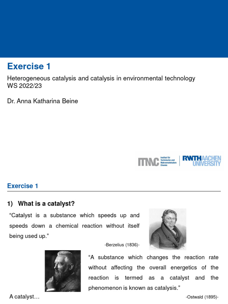 Exercise1 Solution | PDF | Catalysis | Heterogeneous Catalysis