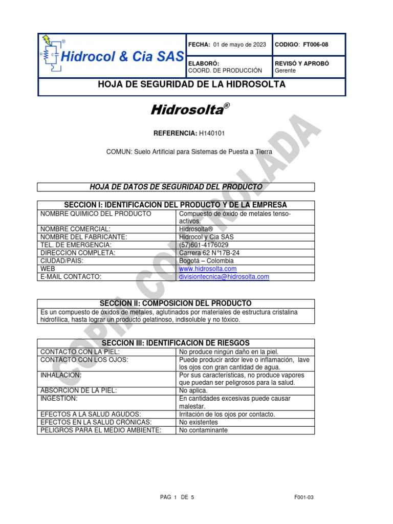 MSDS Hidrosolta | PDF