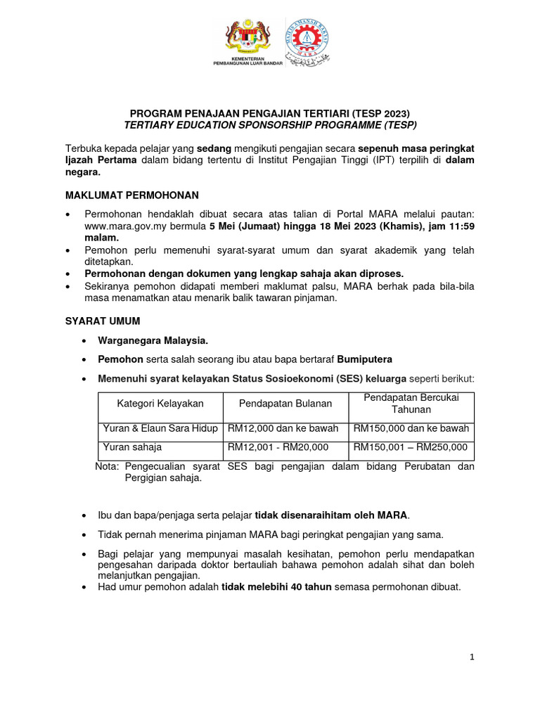 Garis Panduan Tesp 2023 | PDF