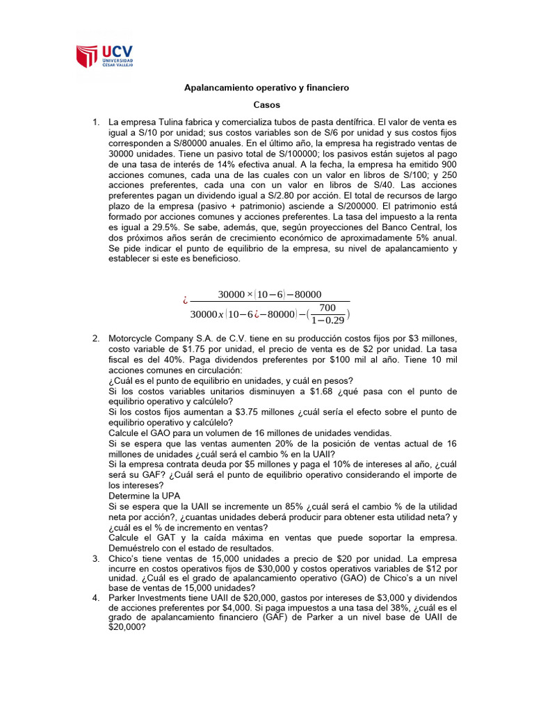 Pract 12 Finanzas | PDF | Apalancamiento (Finanzas) | Compartir (Finanzas)