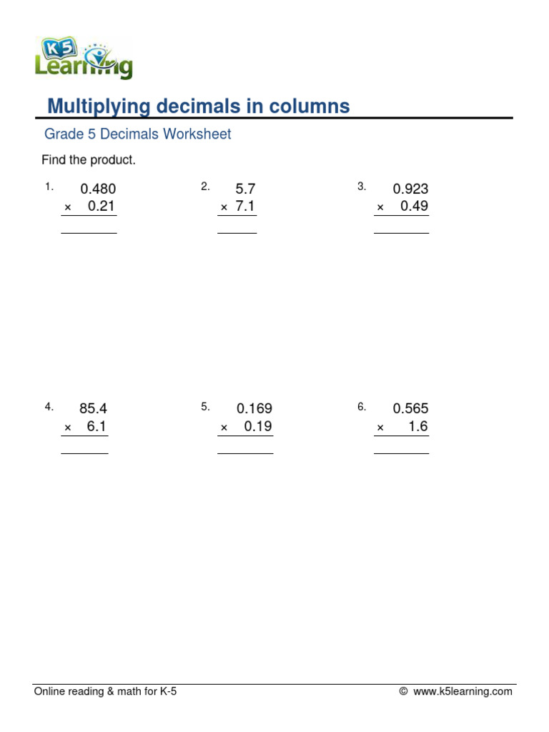 Grade 5 Multiplying Decimals Columns Adv C | PDF