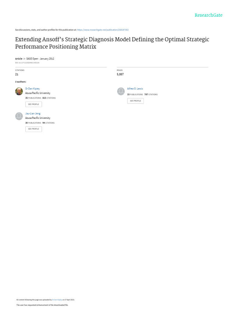 Extending Ansoffs Strategic Diagnosis Model Defin | Download Free PDF ...