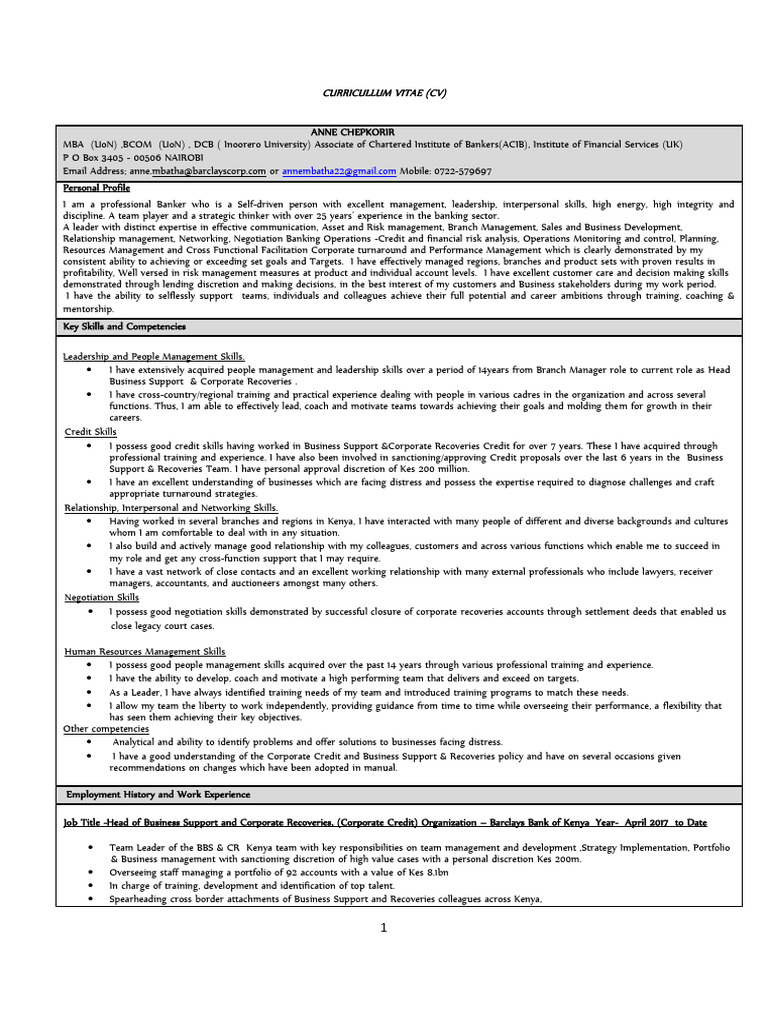 Anne Chepkorir CV | PDF | Banks | Business