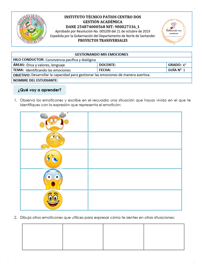 4° Guía 1-Identificando Las Emociones | PDF | Las emociones | Bienestar