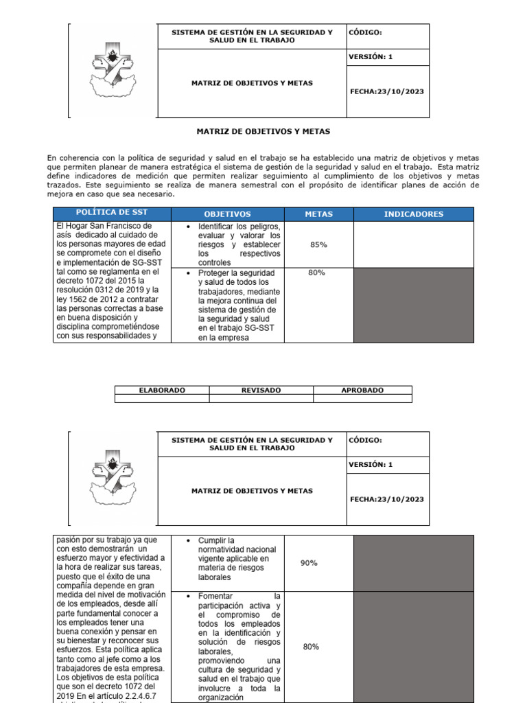 Matriz de Objetivoos y Metas | Descargar gratis PDF | Valores | Business
