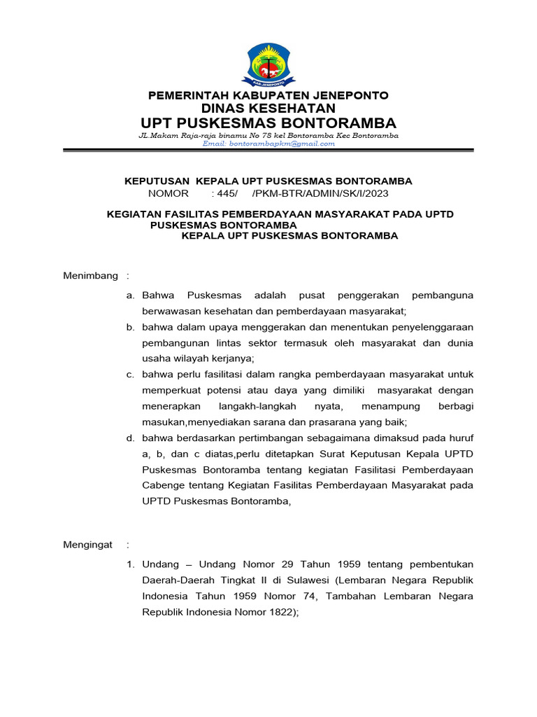 Contoh SK Penunjukan Pengelola Prolanis BTR 2023-2 | PDF
