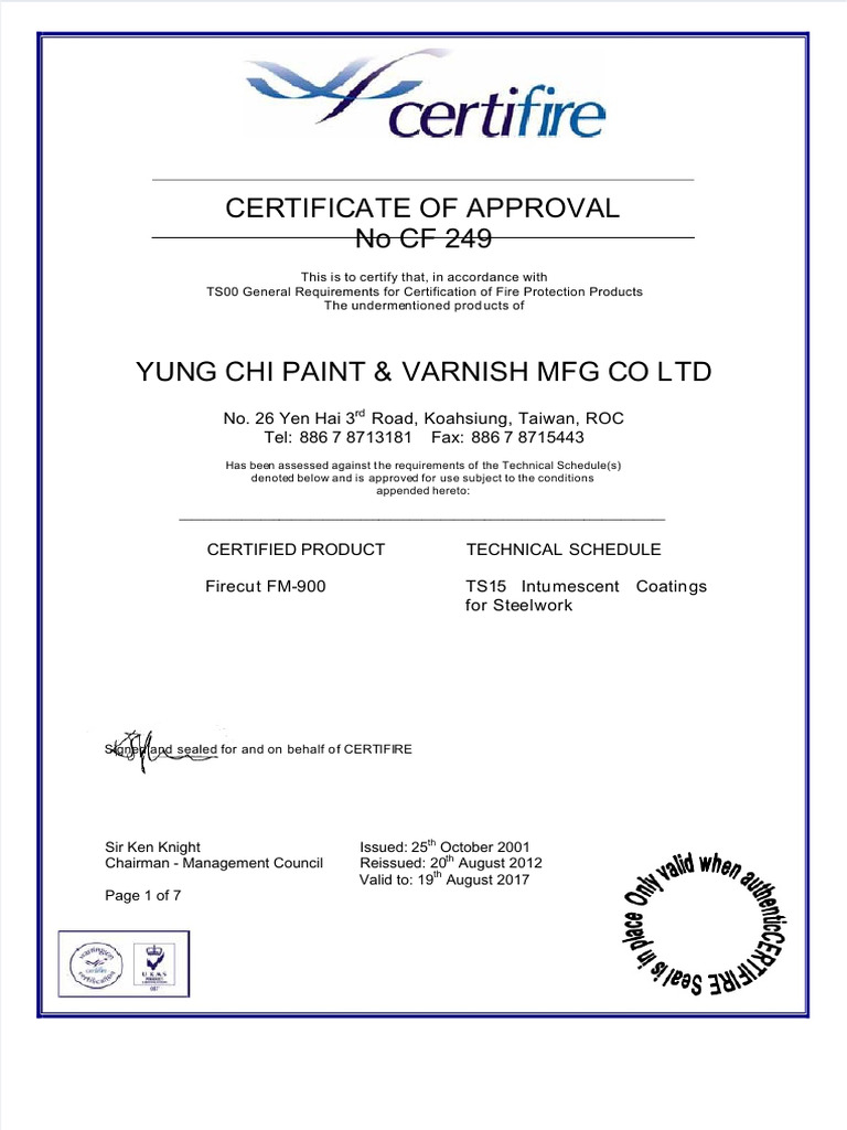Firecut FM-900 Certification Details | PDF | Materials