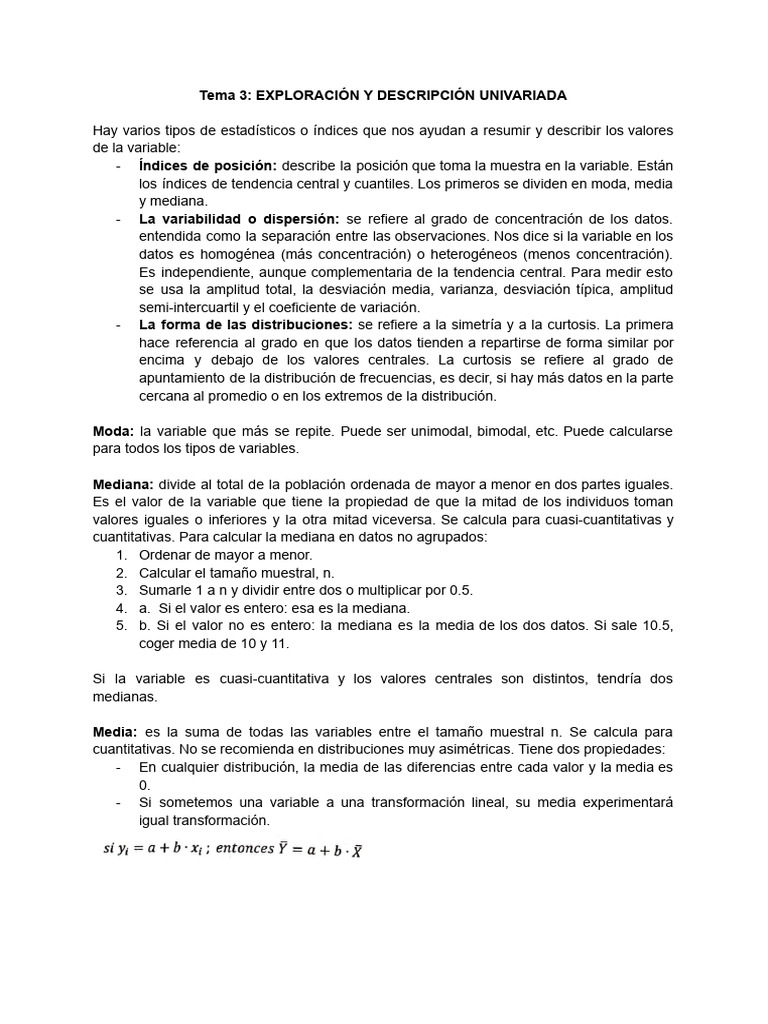Tema 3 EXPLORACION Y DESCRIPCION UNIVARIADA | PDF | Desviación Estándar ...