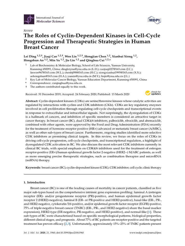The Roles of Cyclin-Dependent Kinases in Cell-Cycl | PDF | Cell Cycle ...