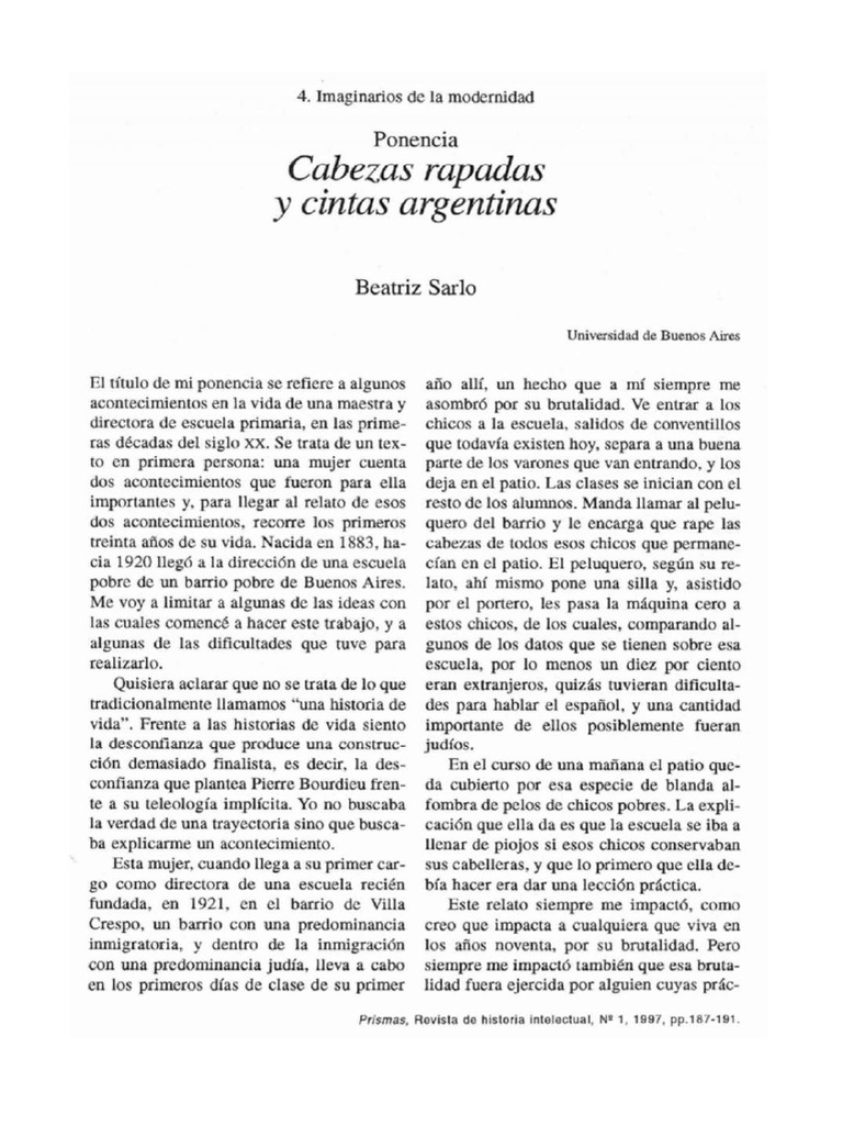 Cabezas Rapadas - Sarlo | PDF