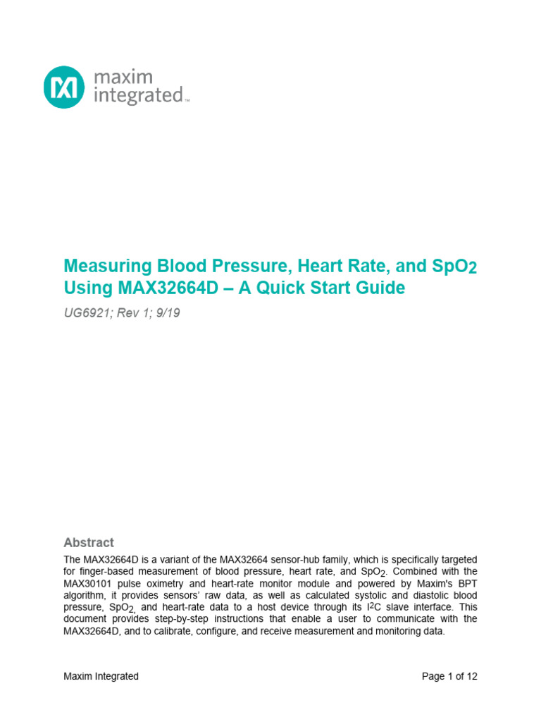 Measuring Blood Pressure Heart Rate and Spo2 Using Max32664d | PDF ...