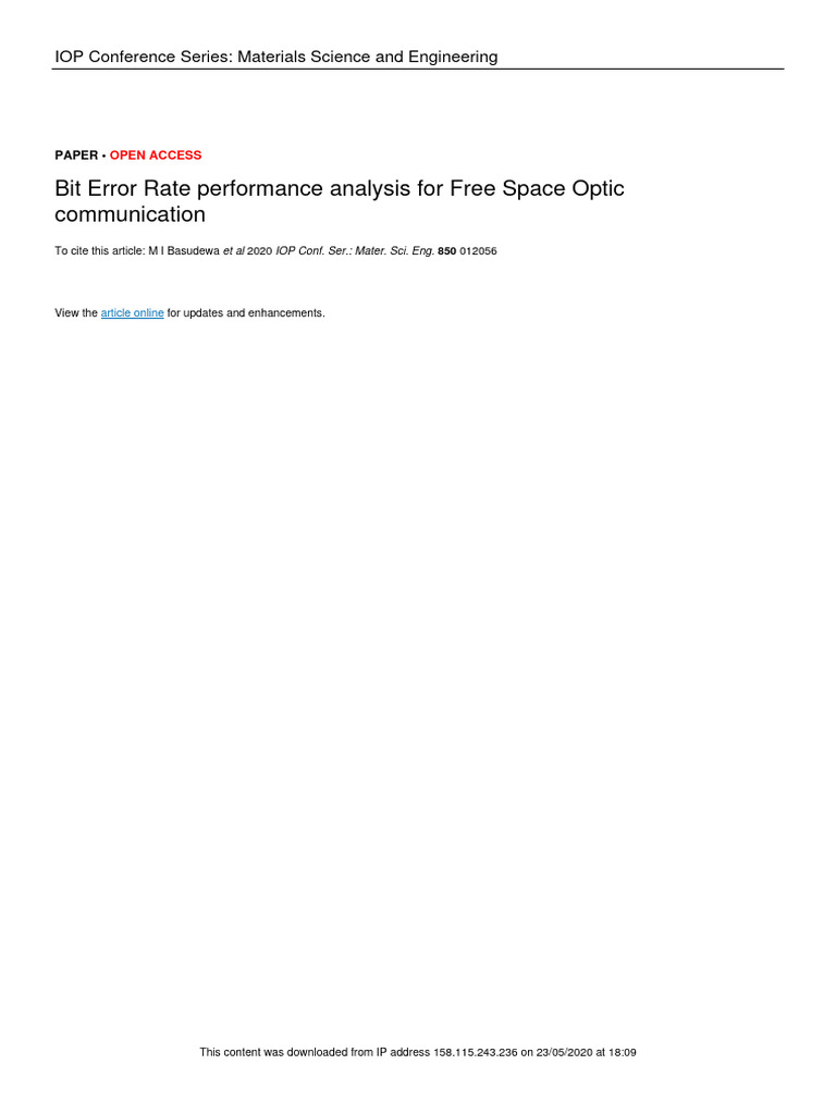 Bit Error Rate Performance Analysis For Free Space Pdf Electrical