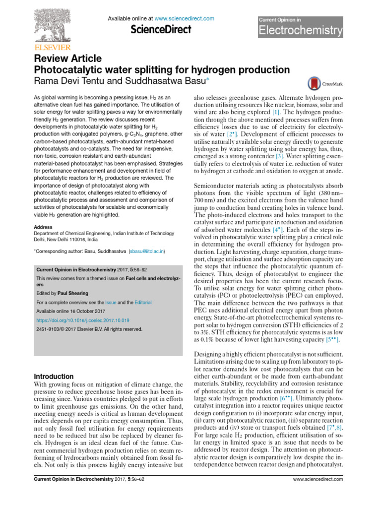 Photocatalytic Water Splitting For Hydrogen Production | PDF | Graphene ...
