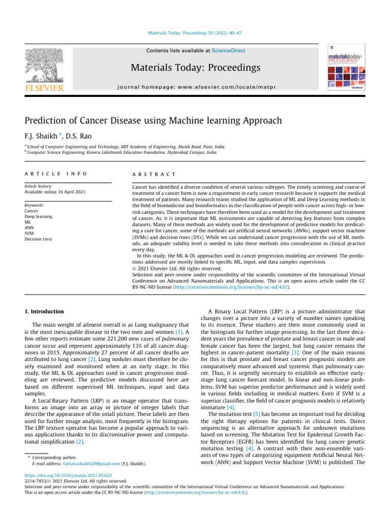 8-Prediction of Cancer Disease Using Machine Learning Approach | PDF ...
