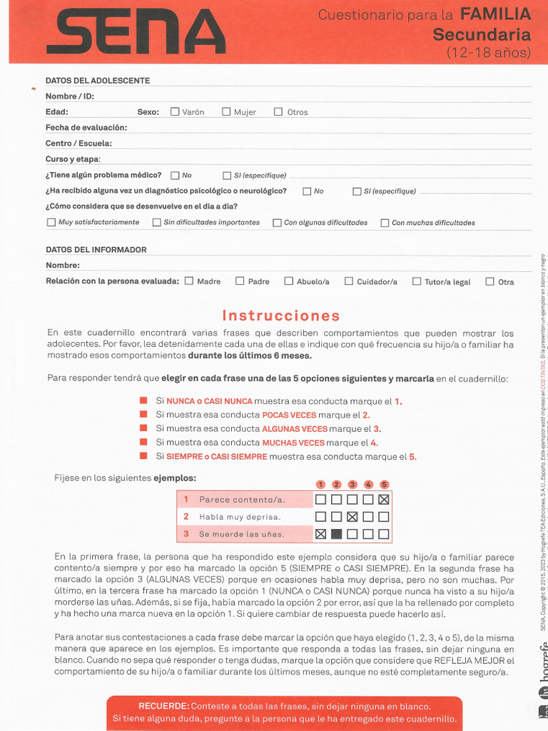 SENA Cuestionario para La Familia | PDF