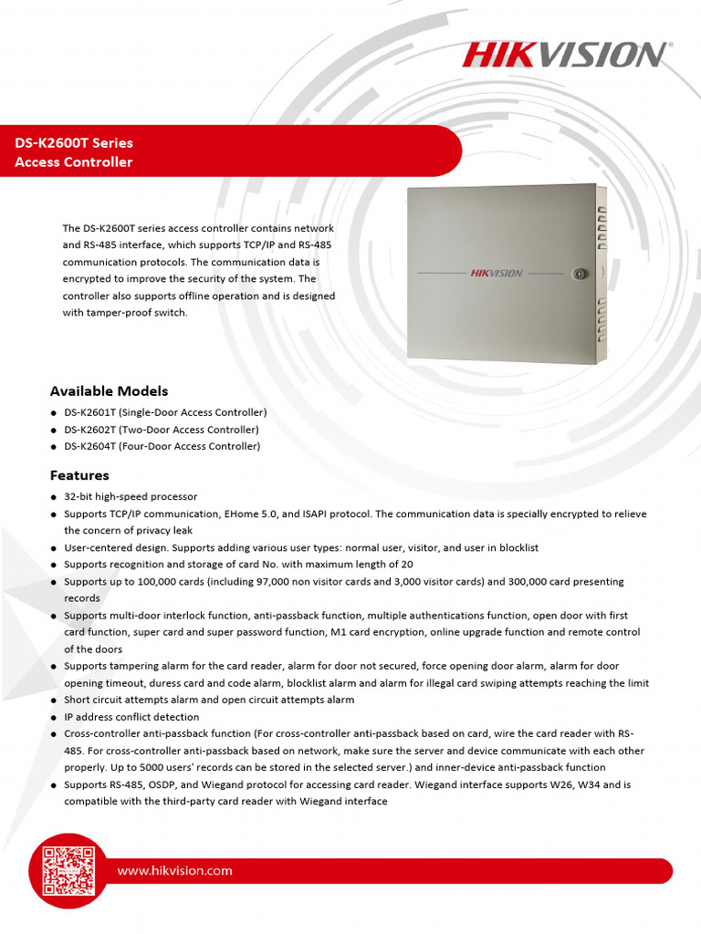 DS K2600T Series Access Controller - Datasheet - V1.0 - 20220919 | PDF | Computer Network ...